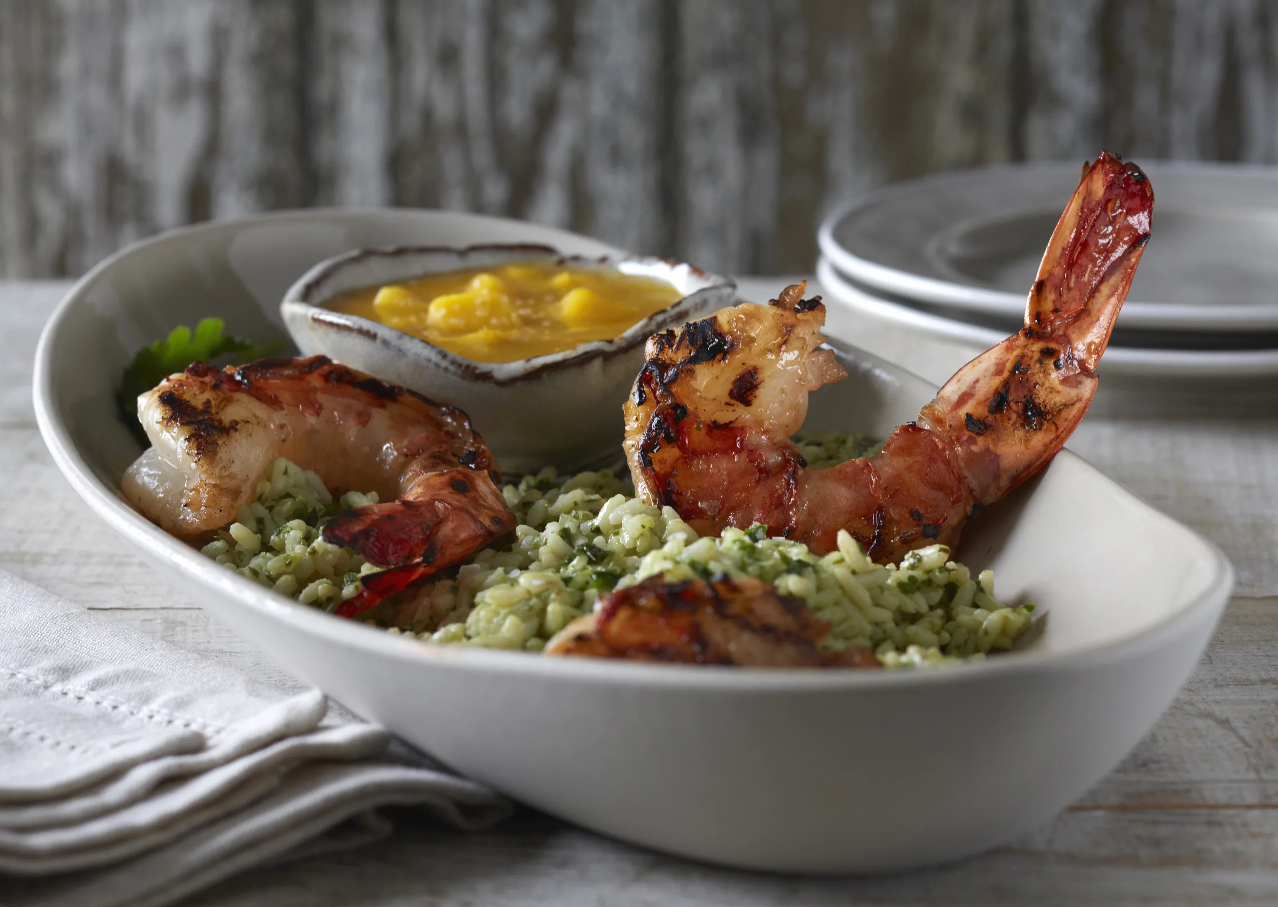 Grilled Shrimp with Mango-Cointreau Butter Sauce over Green Rice ...